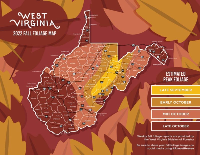 West Virginia Tourism Releases 2022 Fall Foliage Map West Virginia Tourism Releases 2022 Fall Foliage Map